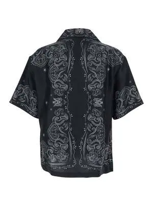 Amiri Black Shirt With Cuban Collar And All-over Bandana Print In Silk - Multicolor