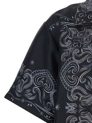 Amiri Black Shirt With Cuban Collar And All-over Bandana Print In Silk - Multicolor