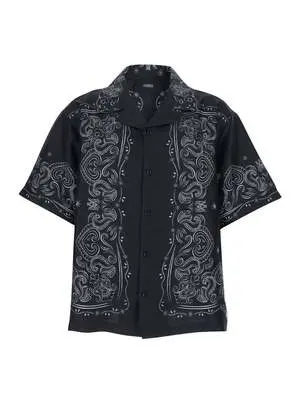 Amiri Amiri Men Black Shirt With Cuban Collar And All-Over Bandana Print In Silk Man Multicolor