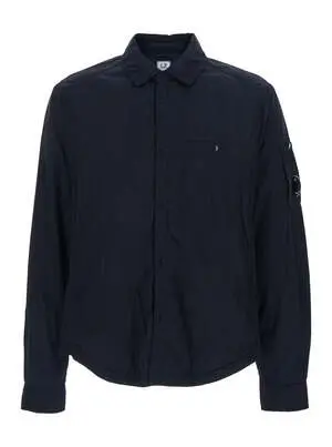 C.P. COMPANY Blue Tech Fabric Jacket With Classic Collar And Logo Plate