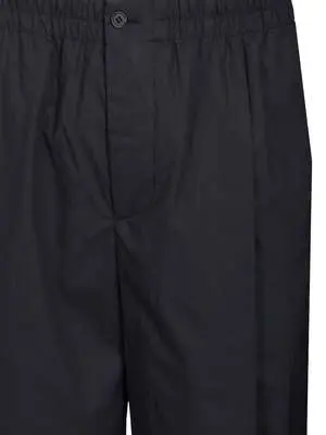 Giorgio Armani Pleated Cotton Trousers With Elasticated Waist - Blue