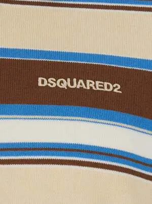 Dsquared2 Polo Shirt With Logo Lettering On The Front And All-over Striped Print In Cotton For - Multicolor