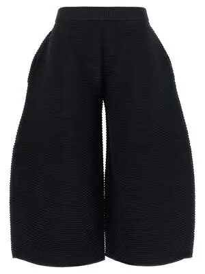 Issey Miyake Corrugated Knit Cropped Wide-leg Pants - Black