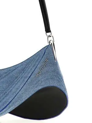 MUGLER Medium Denim Spiral Curve Shoulder Bag