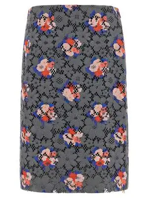 Fendi Lace Midi Skirt With Floral Motif - Gray