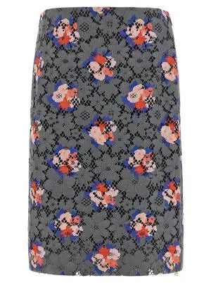 Fendi Fendi Lace Midi Skirt With Floral Motif Gray