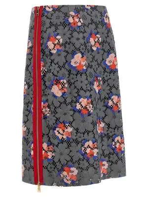 Fendi Lace Midi Skirt With Floral Motif - Gray