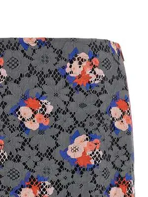 Fendi Lace Midi Skirt With Floral Motif - Gray