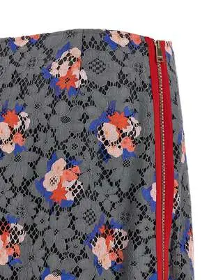 Fendi Lace Midi Skirt With Floral Motif - Gray