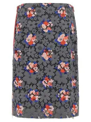 Fendi Lace Midi Skirt With Floral Motif - Gray