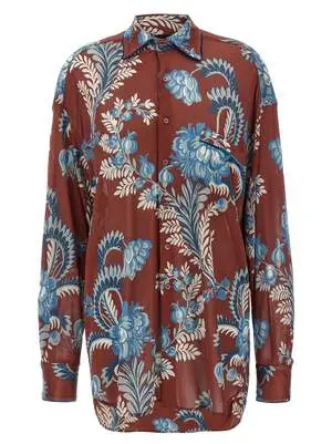 Etro Floral Foliage Print Crepe Jersey Shirt - Multicolor