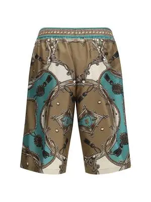 Dolce & Gabbana Vanity Bermuda Shorts In Printed Washed Silk Twill - Multicolor