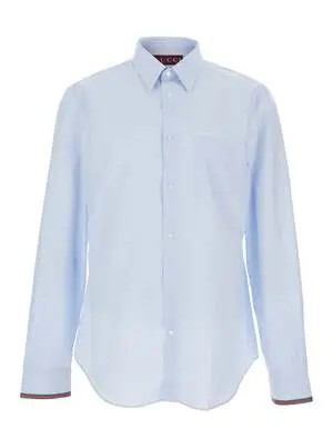 Gucci Light Blue Shirt With Classic Collar And Web Cuffs For - Multicolor