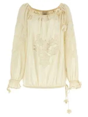 Isabel Marant Étoile Dalyna Cotton Mesh Blouse With Embroidery - Cream