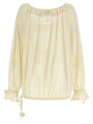 Isabel Marant Étoile Dalyna Cotton Mesh Blouse With Embroidery - Cream