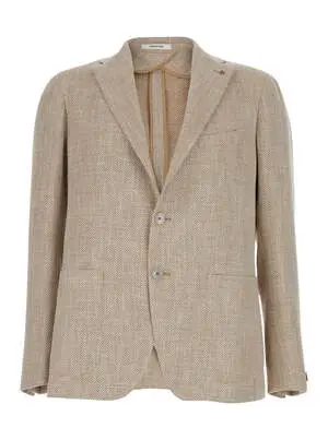Tagliatore Beige Single-breasted Jacket With Notched Revers In Wool For