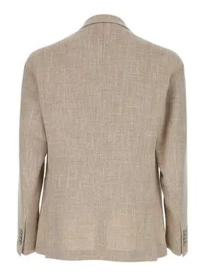 Tagliatore Beige Single-breasted Jacket With Notched Revers In Wool For