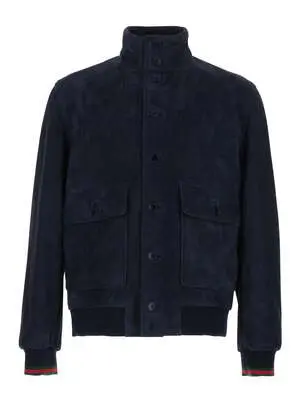 Gucci Suede High Neck Jacket With Web Detail
