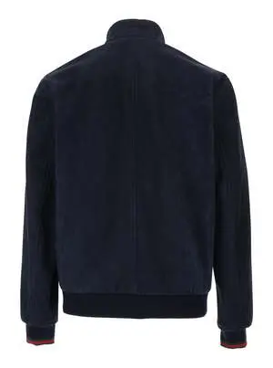 Gucci Suede High Neck Jacket With Web Detail