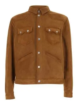 Dsquared2 Suede Jacket With Classic Collar And Buttoned Pockets