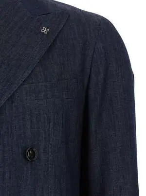 Tagliatore Double-breasted Peak Lapel Denim Jacket - Multicolor