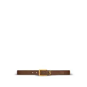 Saint Laurent Suede Belt With Logo Plaque Buckle - Brown