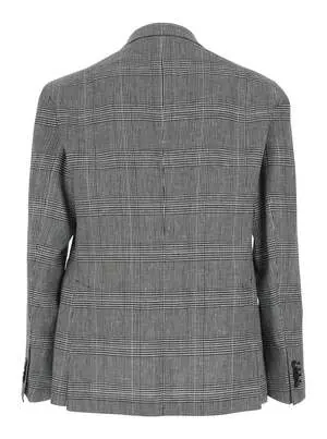 Tagliatore Grey Houndstooth Cotton Linen Blend Blazer - Gray