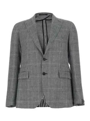 Tagliatore Grey Houndstooth Cotton Linen Blend Blazer - Multicolor