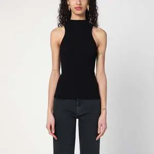 ROBERTO COLLINA Ribbed High Neck Sleeveless Top - Black