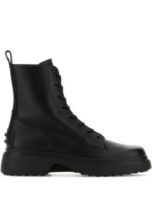 TOD'S Leather Platform Combat Boots - Black