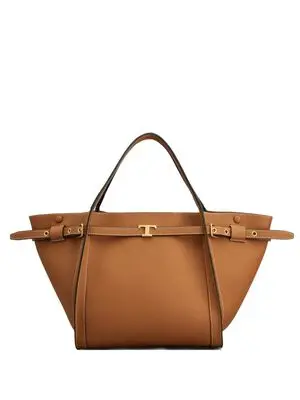 TOD'S Small Leather Shopping Bag With T Timeless Accessory - Brown