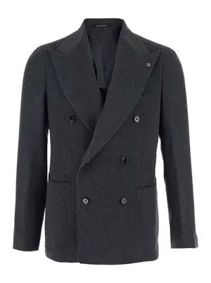 Tagliatore Grey Double-breasted Peak Lapel Jacket In Wool And Cashmere - Multicolor