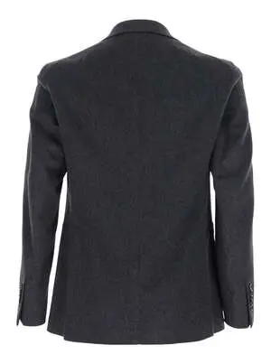 Tagliatore Grey Double-breasted Peak Lapel Jacket In Wool And Cashmere - Multicolor