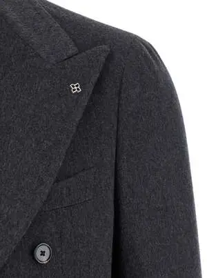 Tagliatore Grey Double-breasted Peak Lapel Jacket In Wool And Cashmere - Multicolor