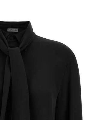 Balenciaga Georgette Shirt With Removable Scarf Collar - Black