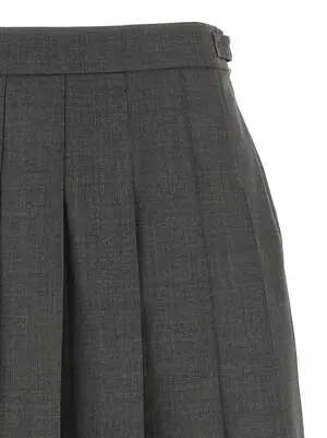 Thom Browne Pleated Wool Mini Skirt With Tricolor Band - Gray