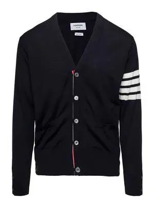Thom Browne Thom Browne Long Sleeve Wool V-Neck Cardigan Multicolor