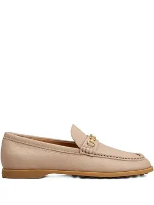 TOD'S Gold-tone Buckle Grained Leather Loafers
