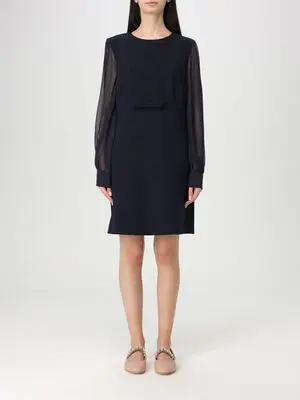 Max Mara Sheer Sleeve Bow Detail Dress - Blue