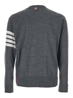 Thom Browne Crew Neck Sweater With 4-bar Detail - Gray