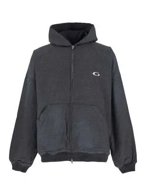 Balenciaga Grey Cotton Logo Detail Zip-up Hoodie - Multicolor