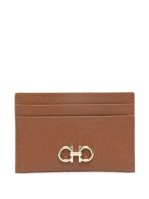 FERRAGAMO Hammered Leather Gancini Cardholder - Brown