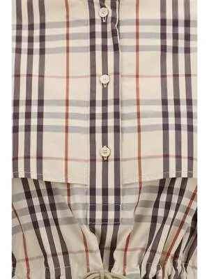 Burberry Cotton Check Dress With Drawstring Waist - Cream