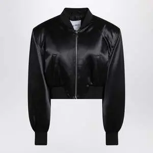 Attico Shiny Cropped Bomber Jacket - Black
