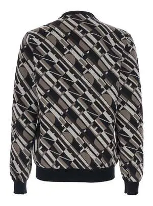 Fendi Wool Crewneck Sweater With Geometric Motif - Brown