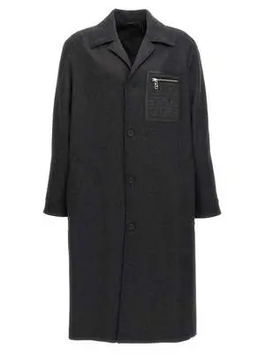 Fendi Single-breasted Cashmere Coat With Embossed Logo Pocket