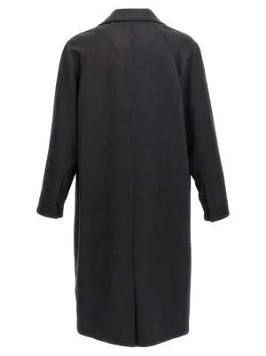 Fendi Single-breasted Cashmere Coat With Embossed Logo Pocket