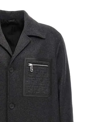 Fendi Single-breasted Cashmere Coat With Embossed Logo Pocket