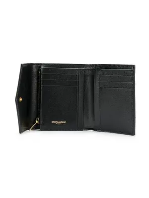 Saint Laurent Grain De Poudre Leather Cassandre Matelassé Compact Tri Fold Wallet