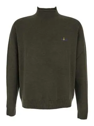 VIVIENNE WESTWOOD Crew Neck Wool Blend Sweater With Embroidered Orb Logo - Green